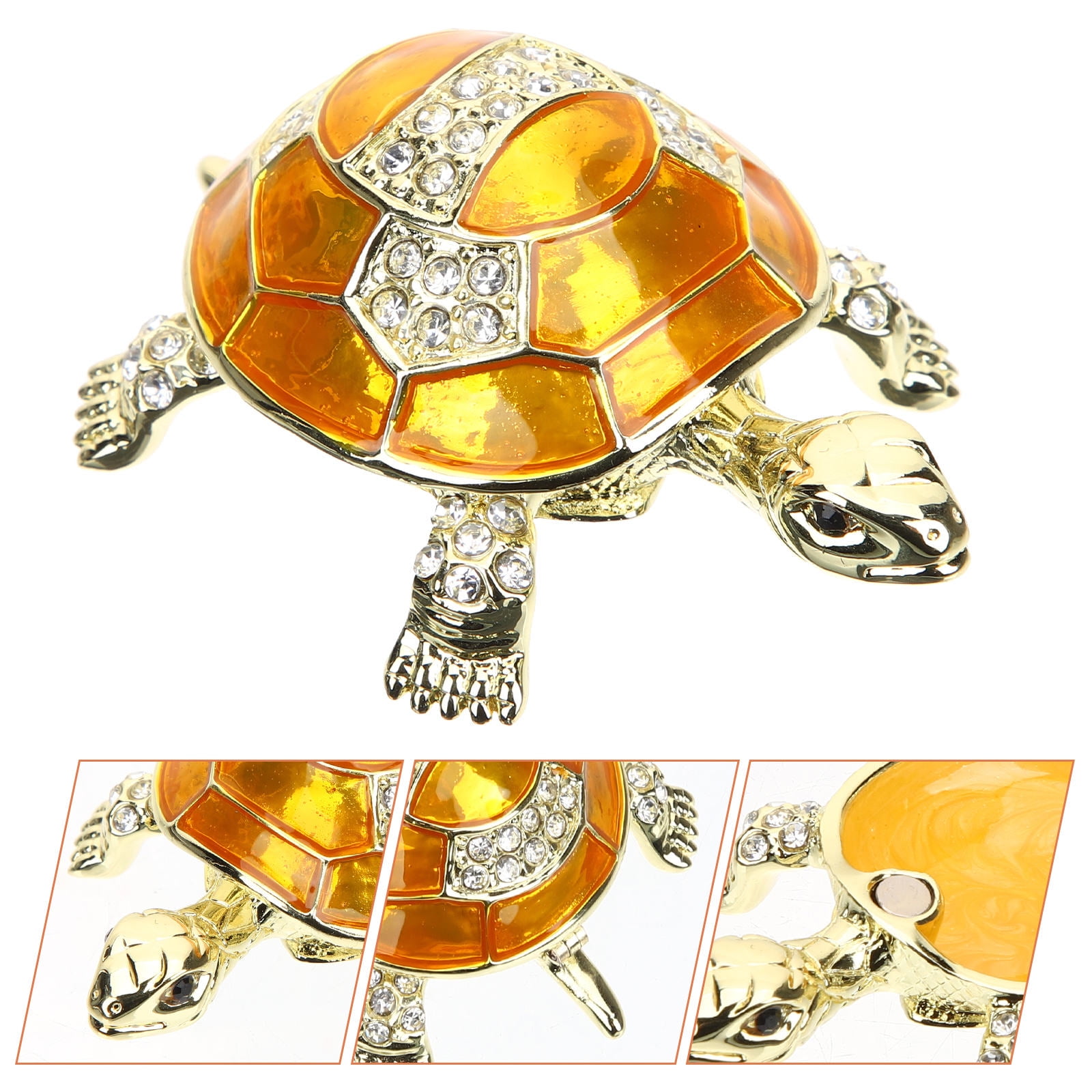 HONITANO Turtle Theme Box 7.2X5Cm Golden Enamel Water Diamond Small ...