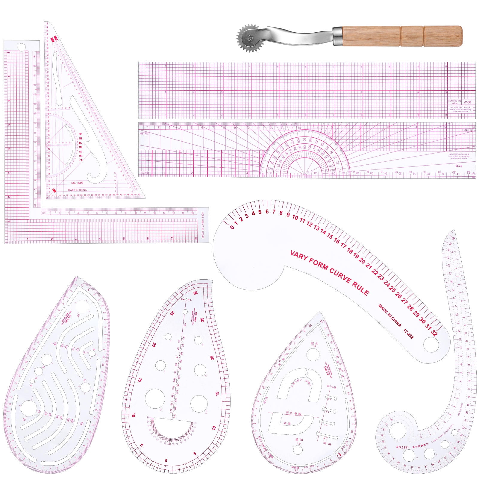 HONITANO Versatile Sewing Ruler Set with Clear Scales and Multiple ...