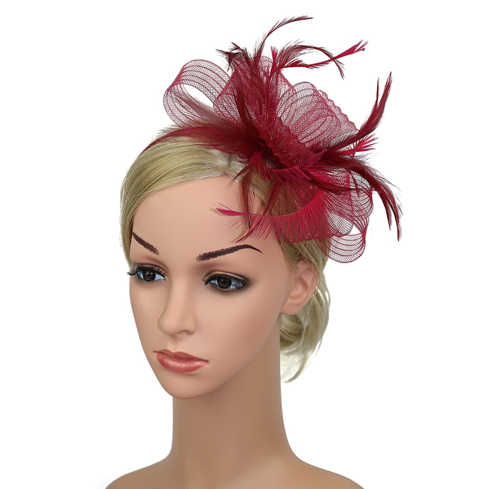 HONITANO Wedding Hair Fascinator In Dark Red Color Designed With Veil ...