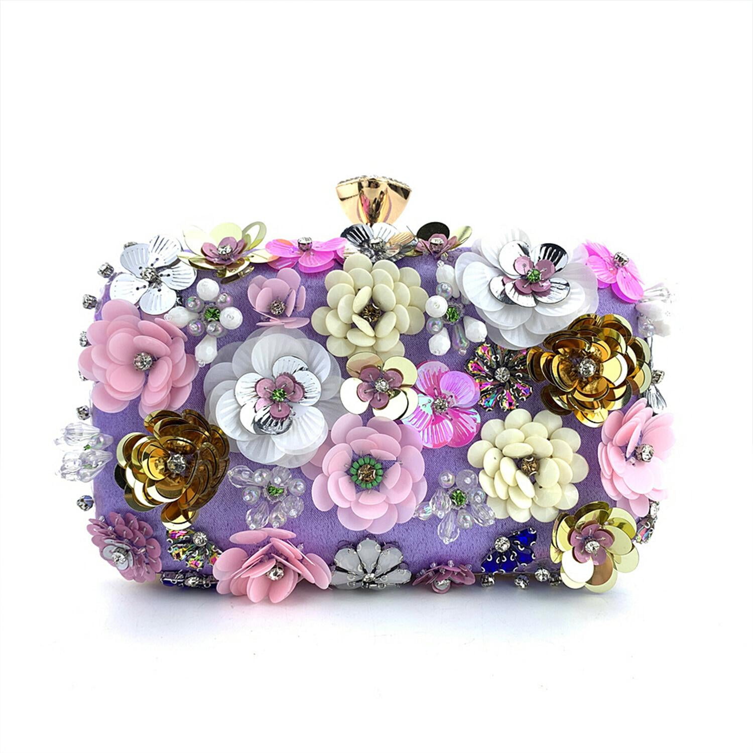 HONJINTIN Multicolored 3D Flowers Clutch Handbag Purple,Women Evening ...