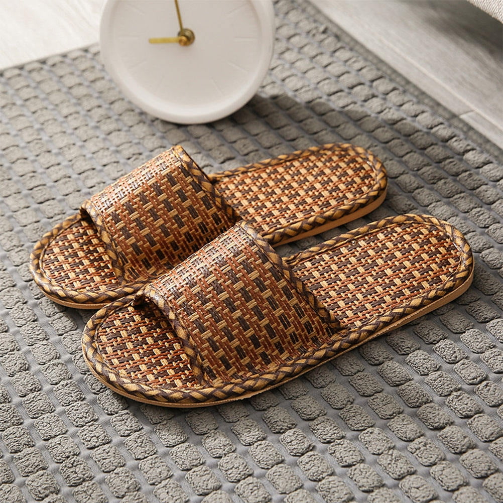 HONMEET Woven Slippers for Indoor Use Light Brown Rattan Straw PVC ...