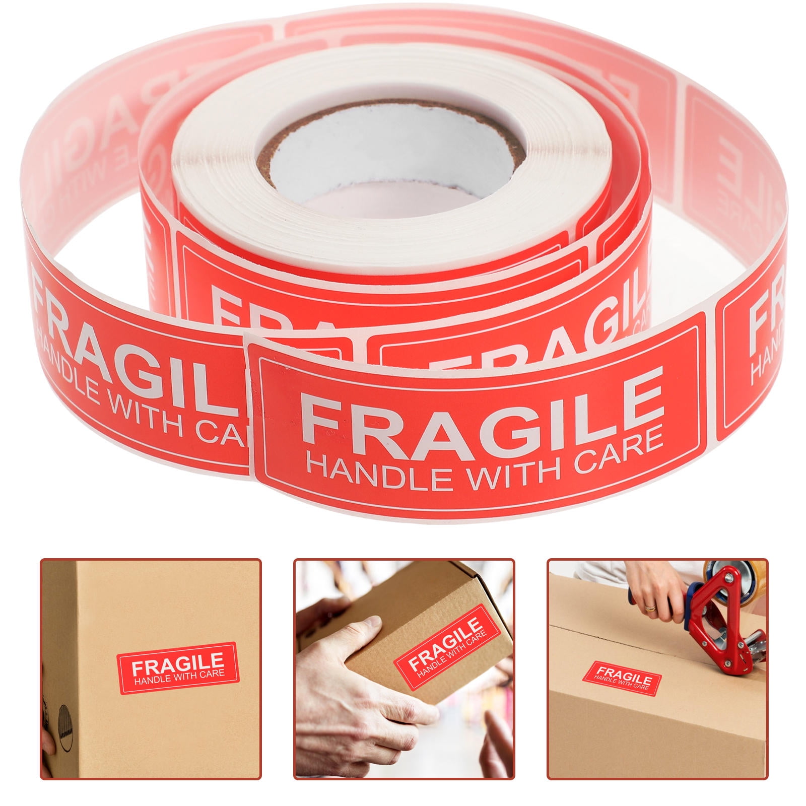 HONMEET 1 Roll (250 Pcs) Red Rectangle Self-Adhesive Shipping Fragile ...