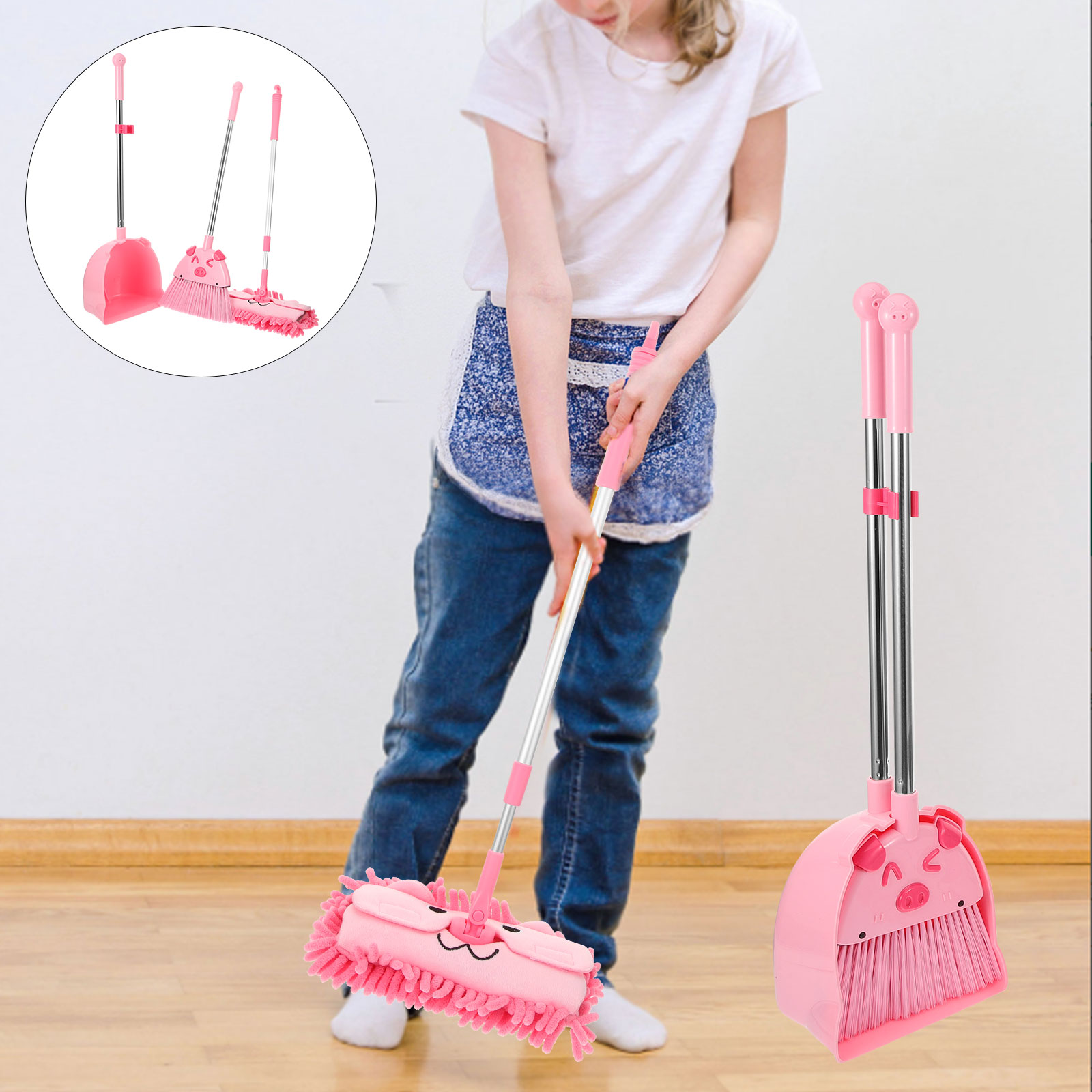 HONMEET Plastic Steel Rod Cloth Toddlers Small Broom Dustpan Set for ...