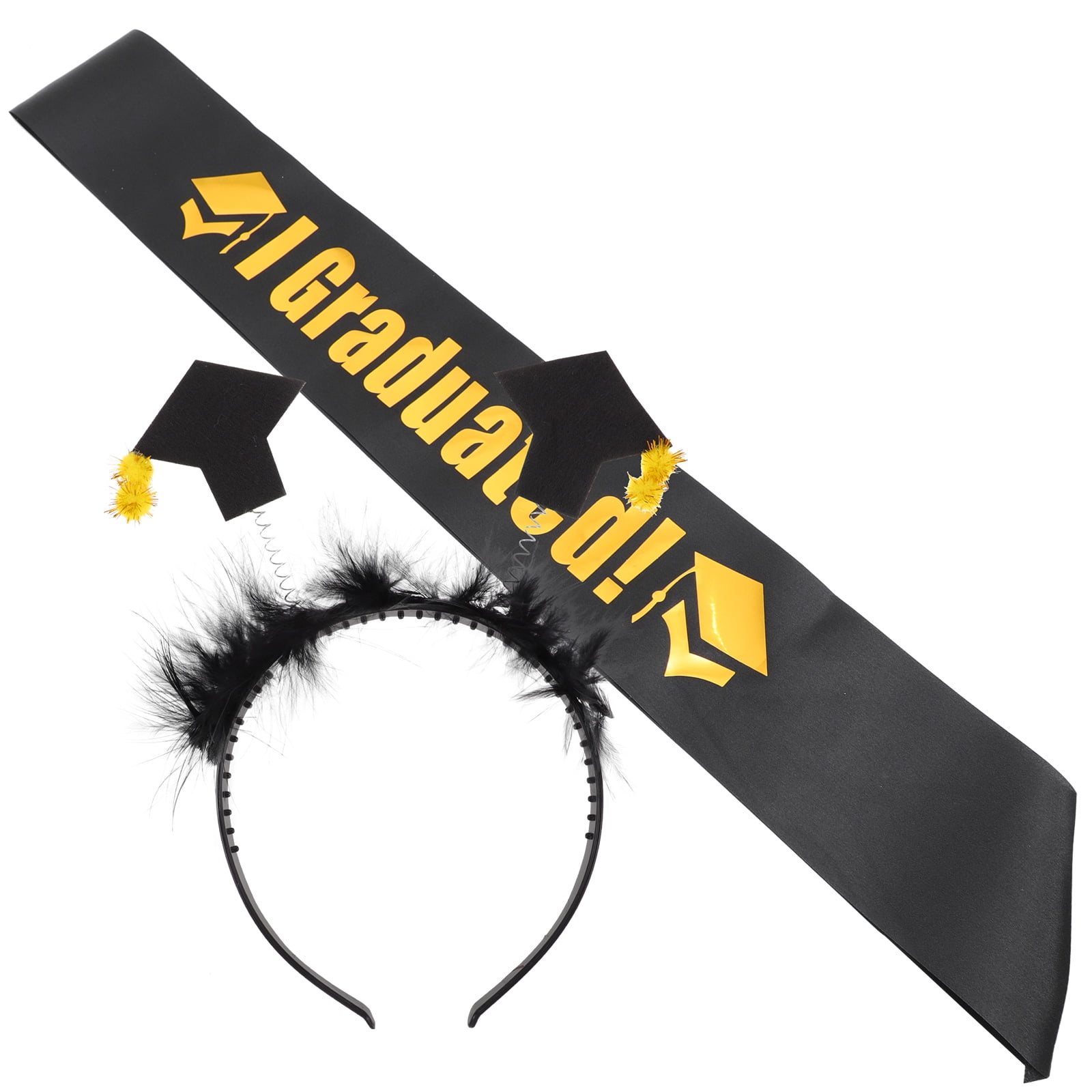 HONMEET 1 Set Graduation Cap Hair Band with Sash Multi Color Felt ...