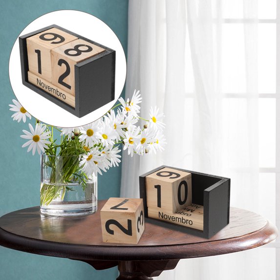 HONMEET Assorted Color Wood Block Perpetual Calendar Date Display Month ...