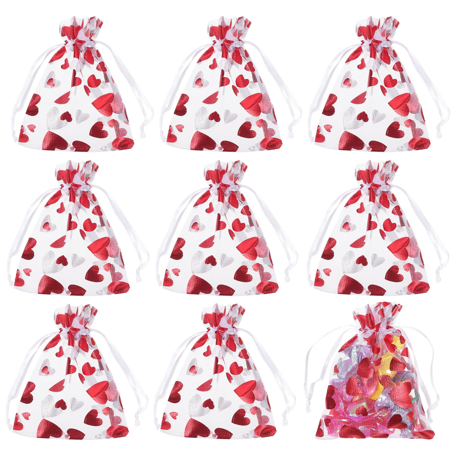 HONMEET 100Set Wedding Style Drawstring Closure Heart Shaped Bags Multi ...
