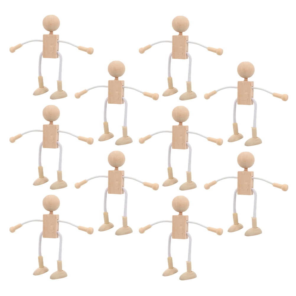 HONMEET 10Pcs People Figure Unfinished Wooden Robot For Decoration Diy ...