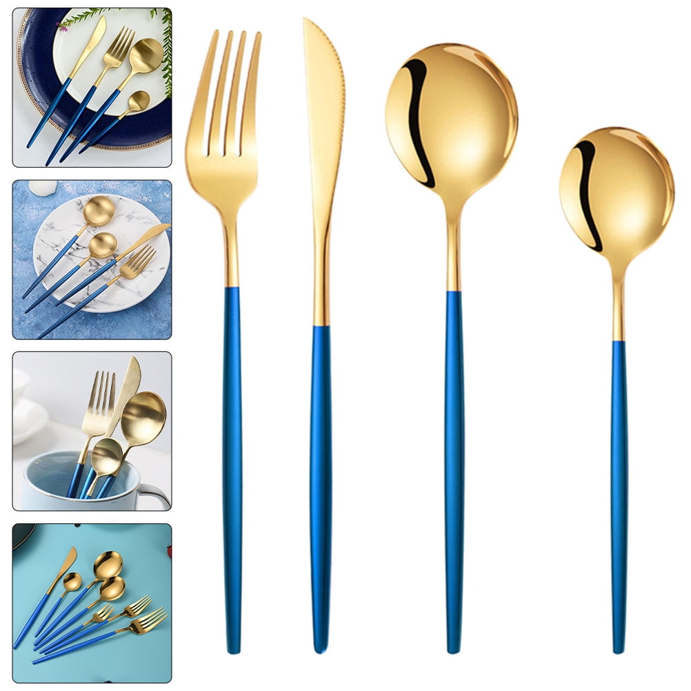 HONMEET 12Pcs Household Food Utensils Stainless Steel Cutlery Sets Blue ...