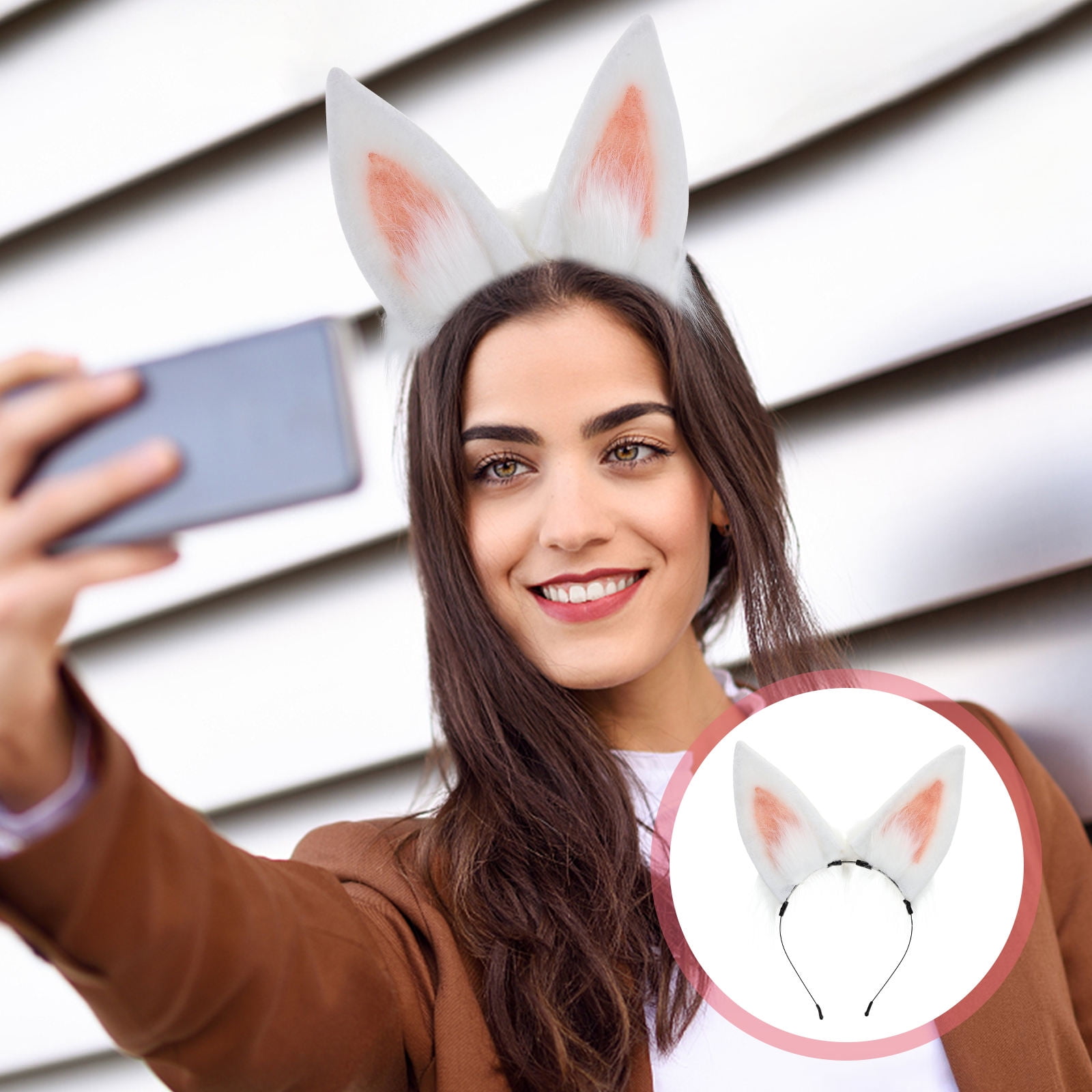 HONMEET 1Pack Fluffy Rabbit Ears Headband for Women Pink Cute Design ...