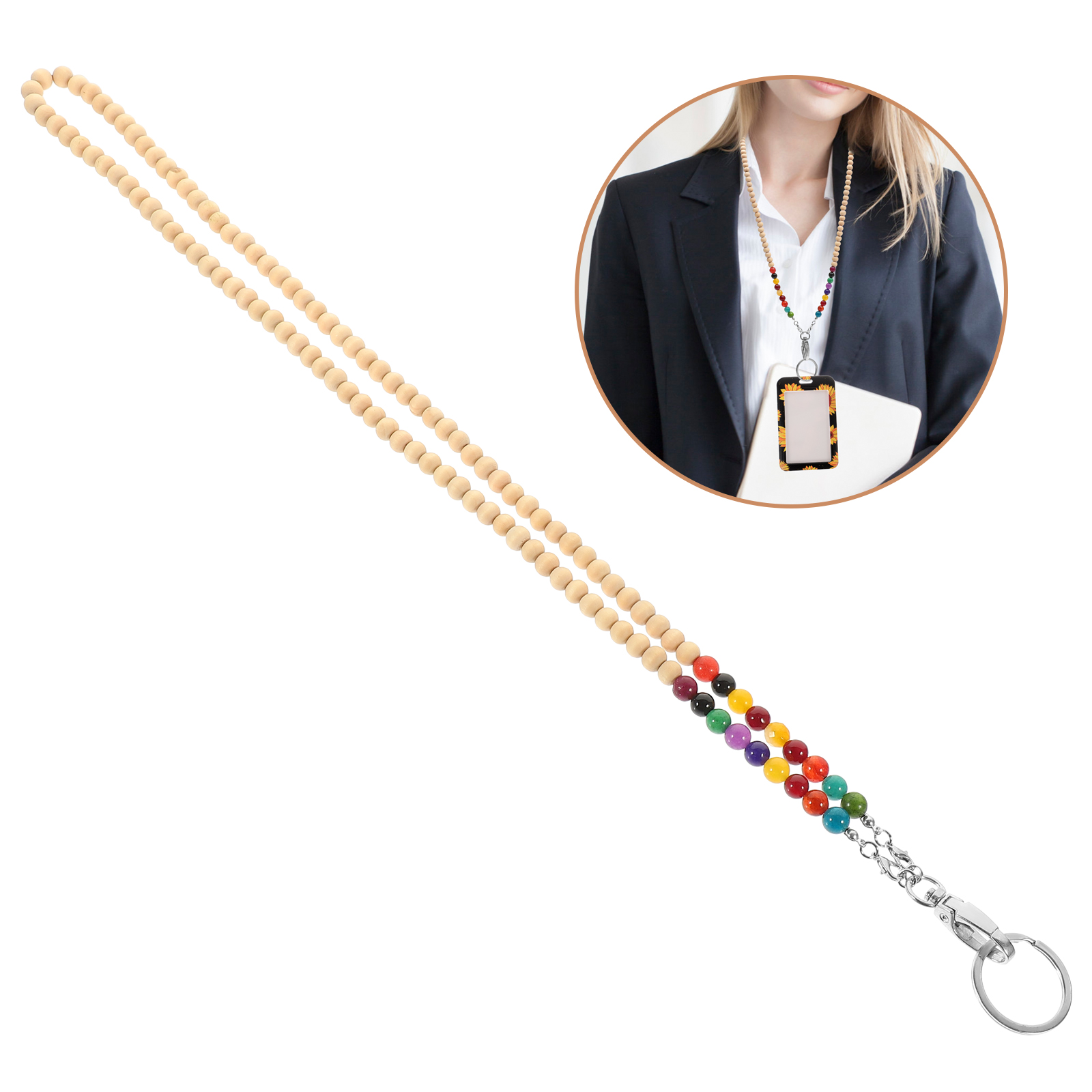 HONMEET 1Pack Multi-Colored Beaded Lanyard for ID Badges and Keychain ...
