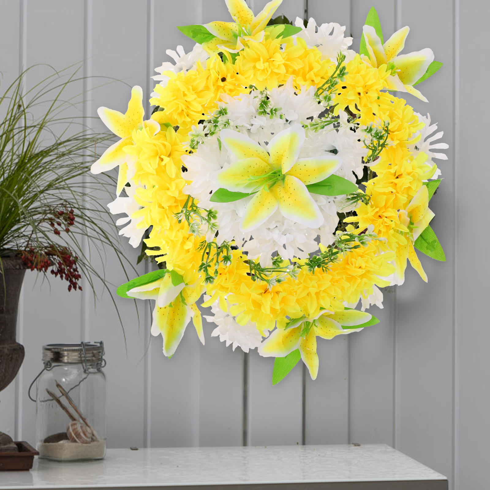 HONMEET 1Pack Soft Colors Silk Flower Funeral Wreath Small Size ...