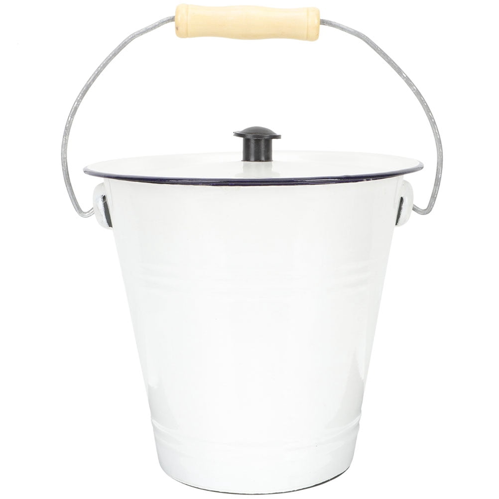 HONMEET Metal Bucket with Lid Heavy Duty White Enamel for Laundry Room ...
