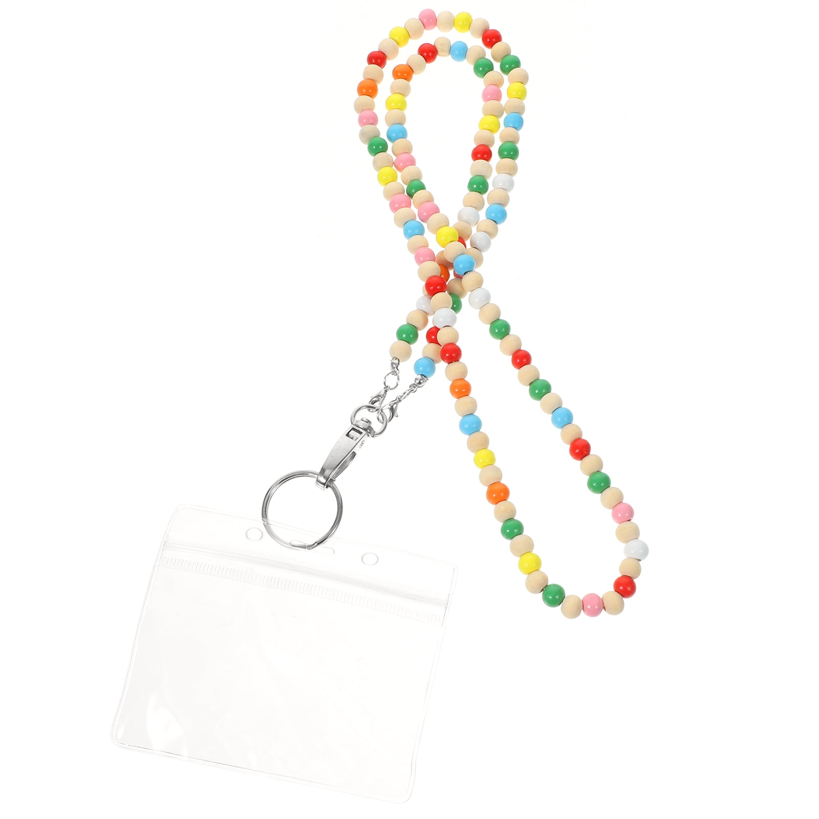 HONMEET 1Pack Wooden Beaded Lanyard Multi-colored Round Beads For Id ...