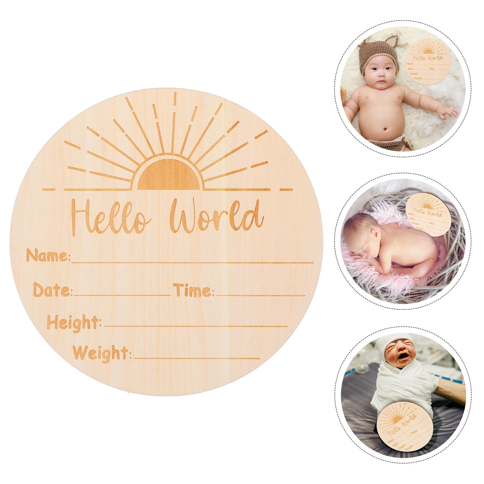 HONMEET 1Pcs Round Wood Birth Announcement Sign Multi Color 11.8In ...
