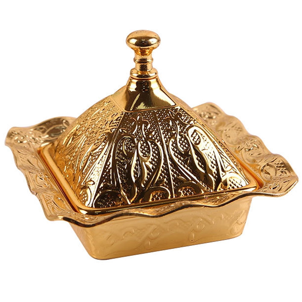HONMEET 1Set Creative Golden Metal Snack Serving Tray with Lid for Food ...