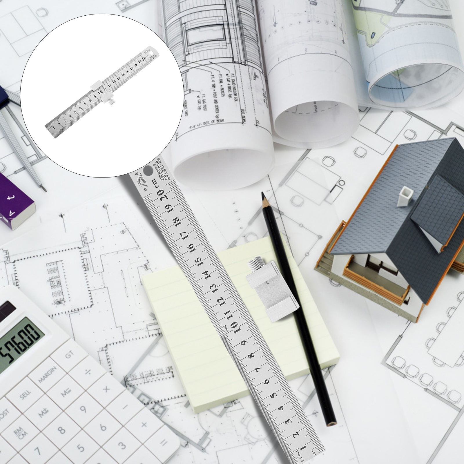 HONMEET Architectural Ruler Metal Carpenters Home 1 Set 0.8In - Walmart.com