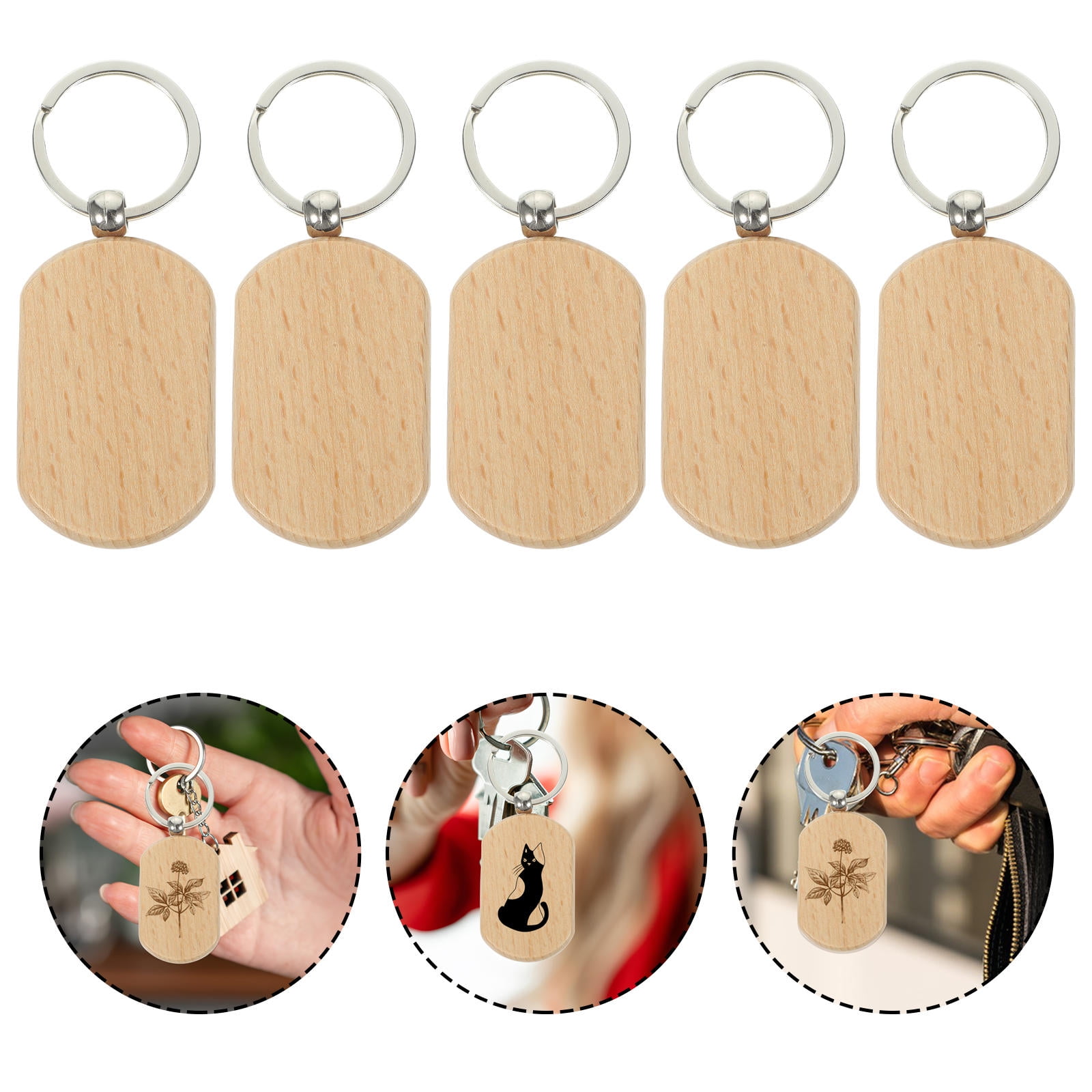 HONMEET 20Pack Keychain Supplies Light Brown DIY Engraving Rectangle ...