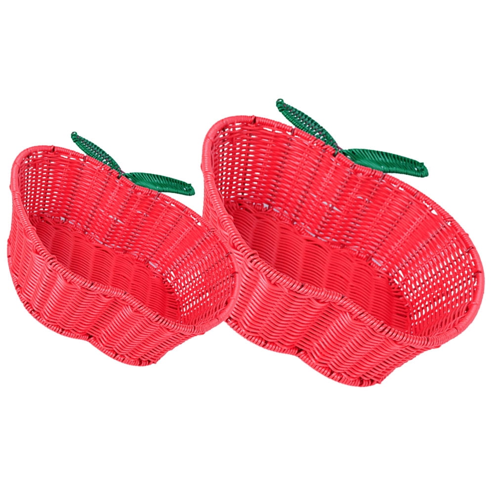 HONMEET 2Pcs Apple Shaped Fruit Basket Red Plastic Storage For Kitchen ...