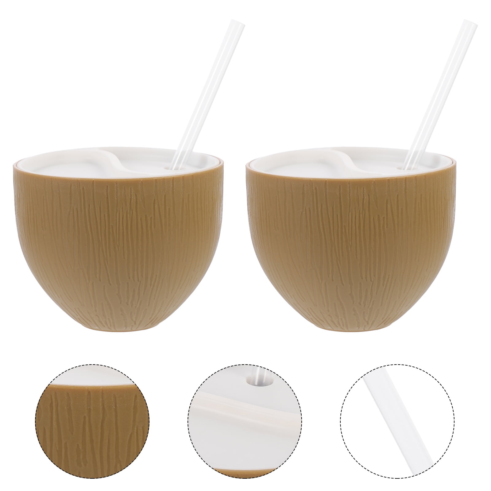HONMEET 2Pcs Coconut Mugs for Beach Parties Light Brown Plastic ...