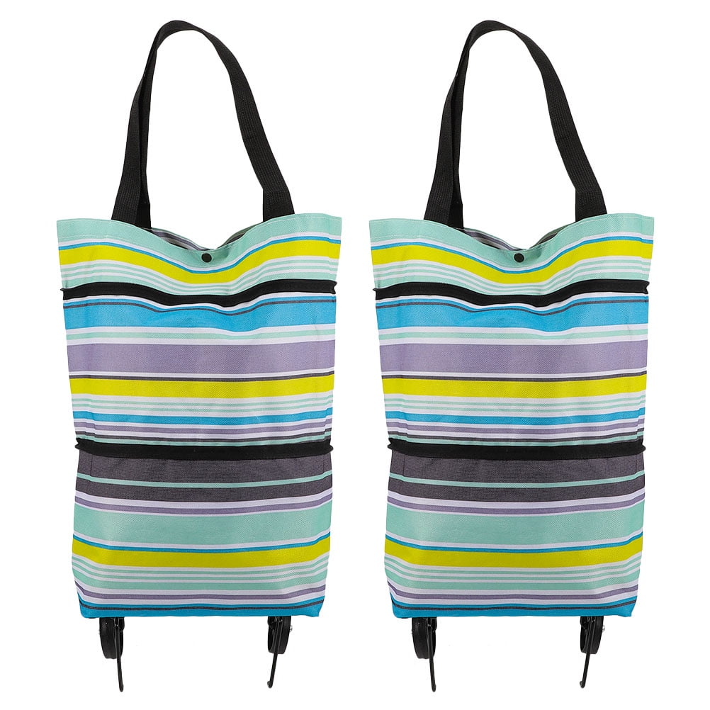 HONMEET 2Pcs Foldable Rolling Tote Bag On Wheels For Supermarket ...