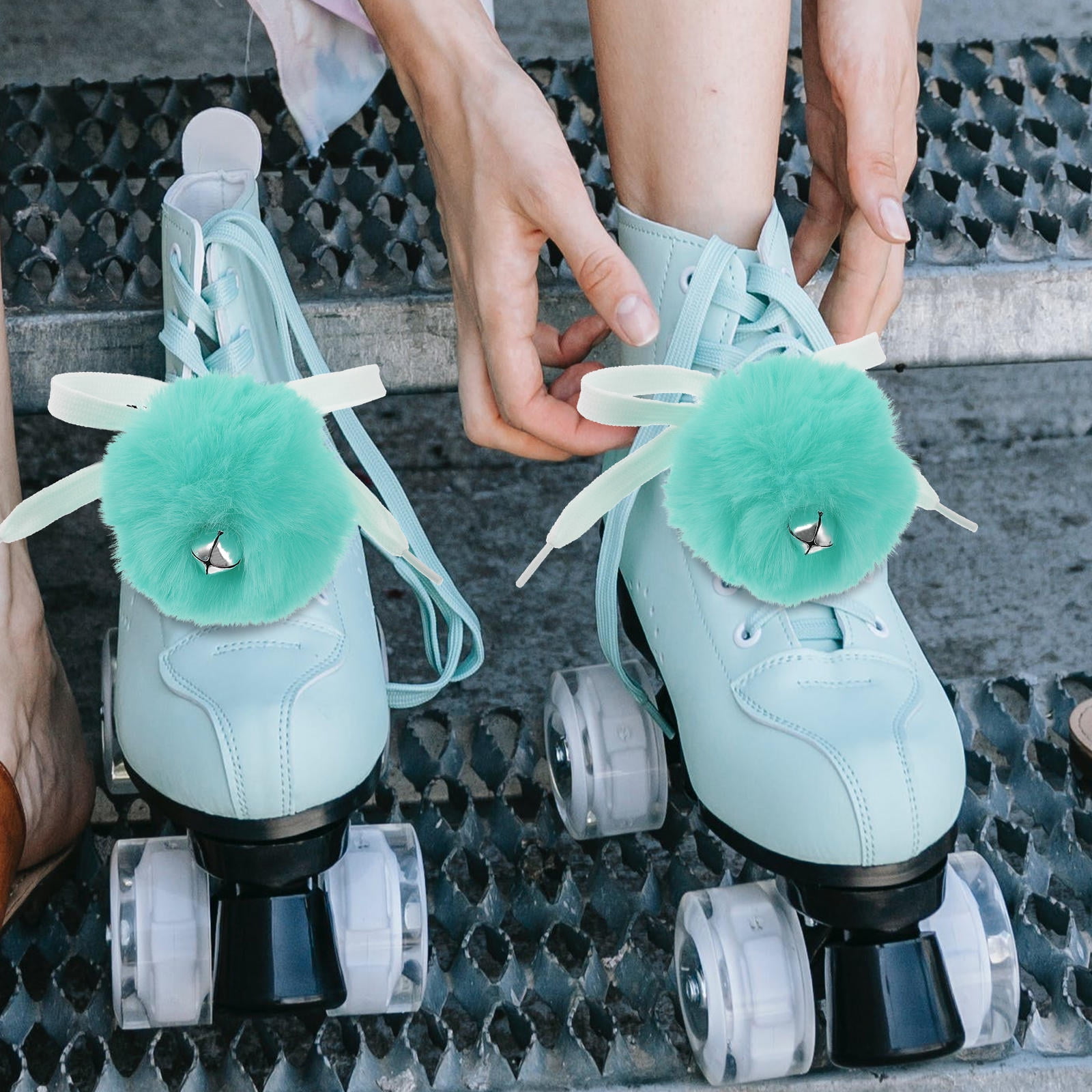 HONMEET 2Pcs Roller Skate Accessories Green Pom Poms with Bell for ...