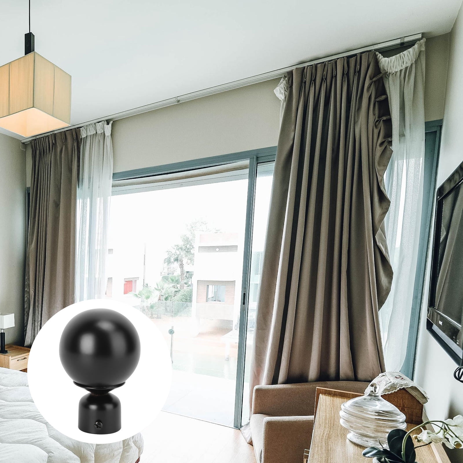 HONMEET 2Set Black Iron Curtain Rod Caps for Modern Window Decoration ...