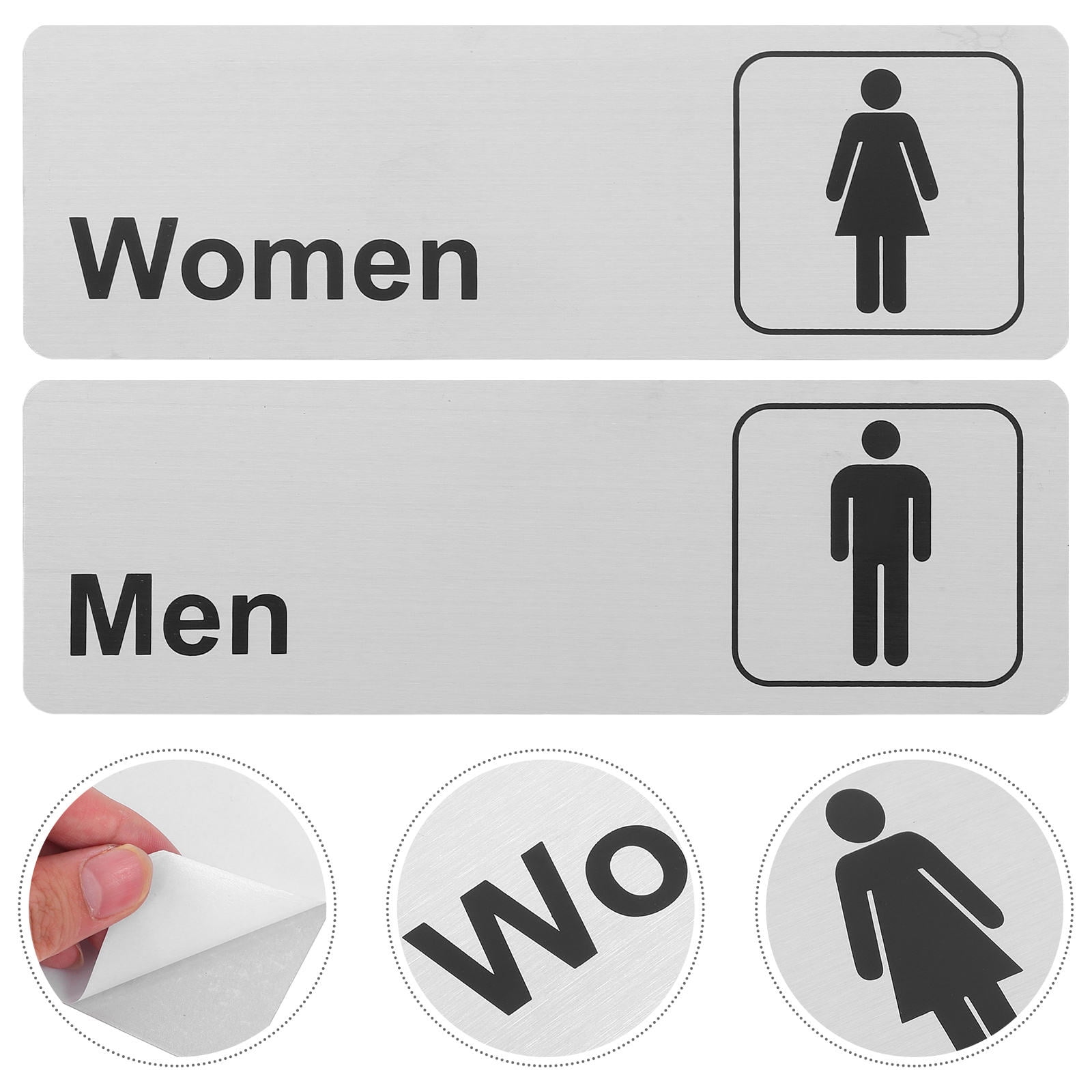HONMEET 2Pcs Modern Silver Bathroom Door Sign with Restroom Symbols ...