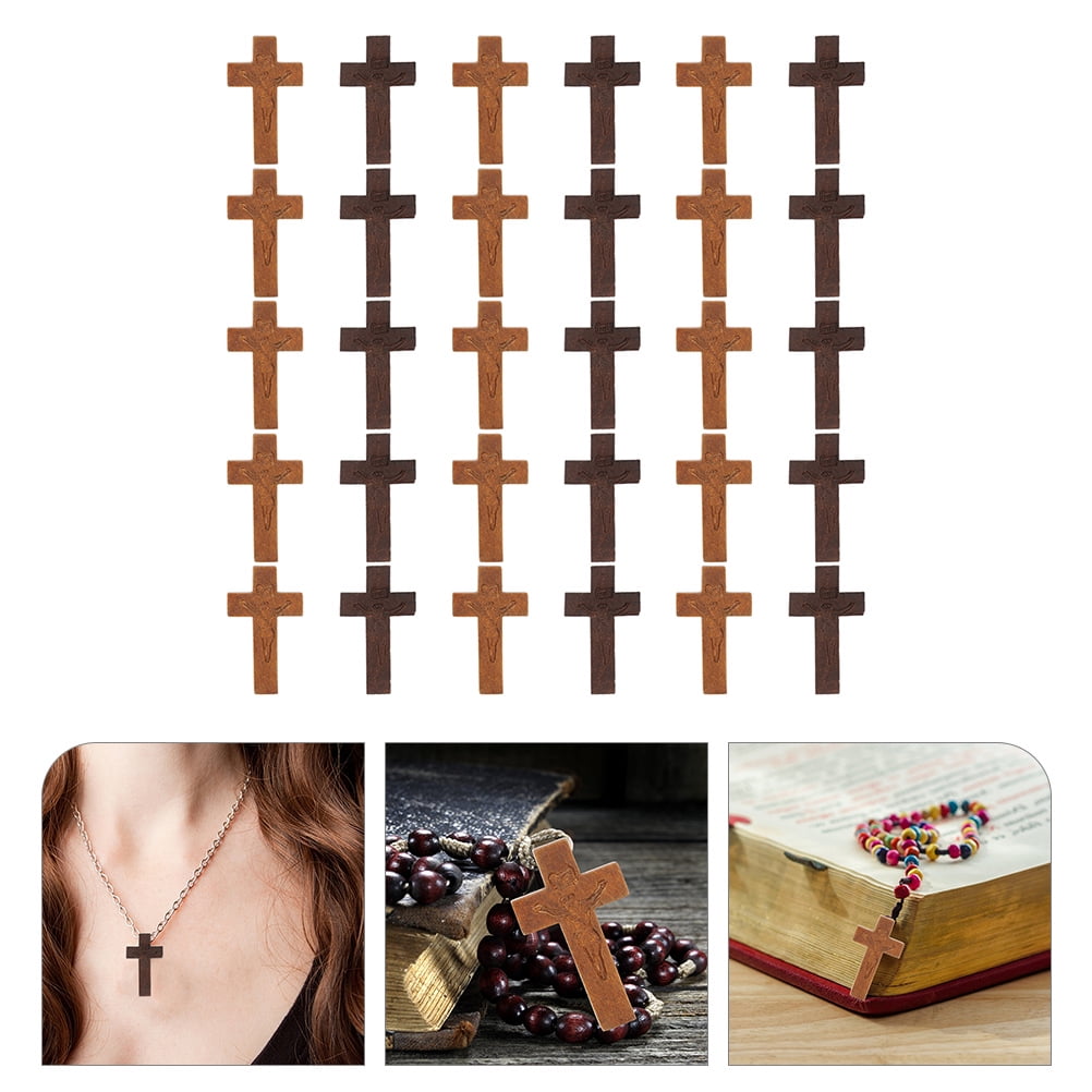 HONMEET 30Pcs Assorted Color Wooden Cross Charms for Jewelry Findings ...