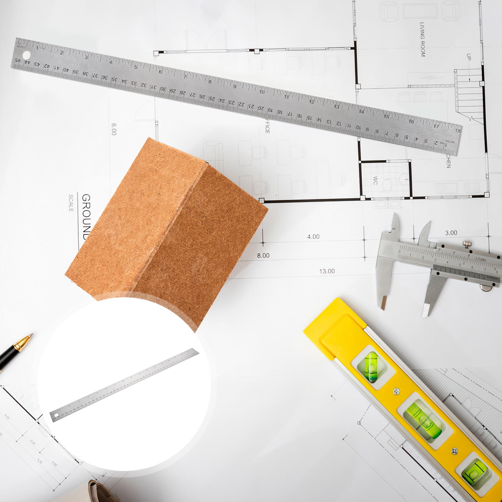 HONMEET 31Pack Rectangular Woodworking Ruler Steel With Cork Non Slip ...