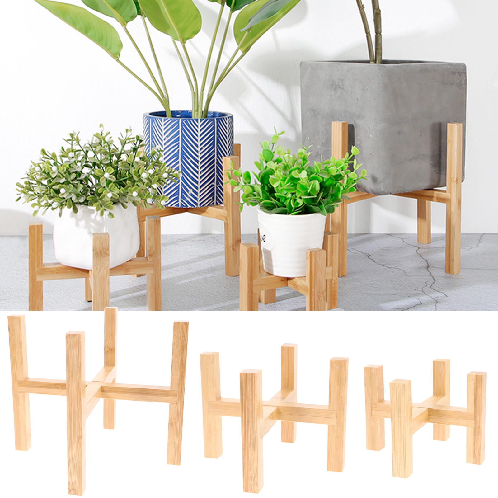 HONMEET 3pcs Light Yellow Wooden Plant Display Stand Set Minimalist ...