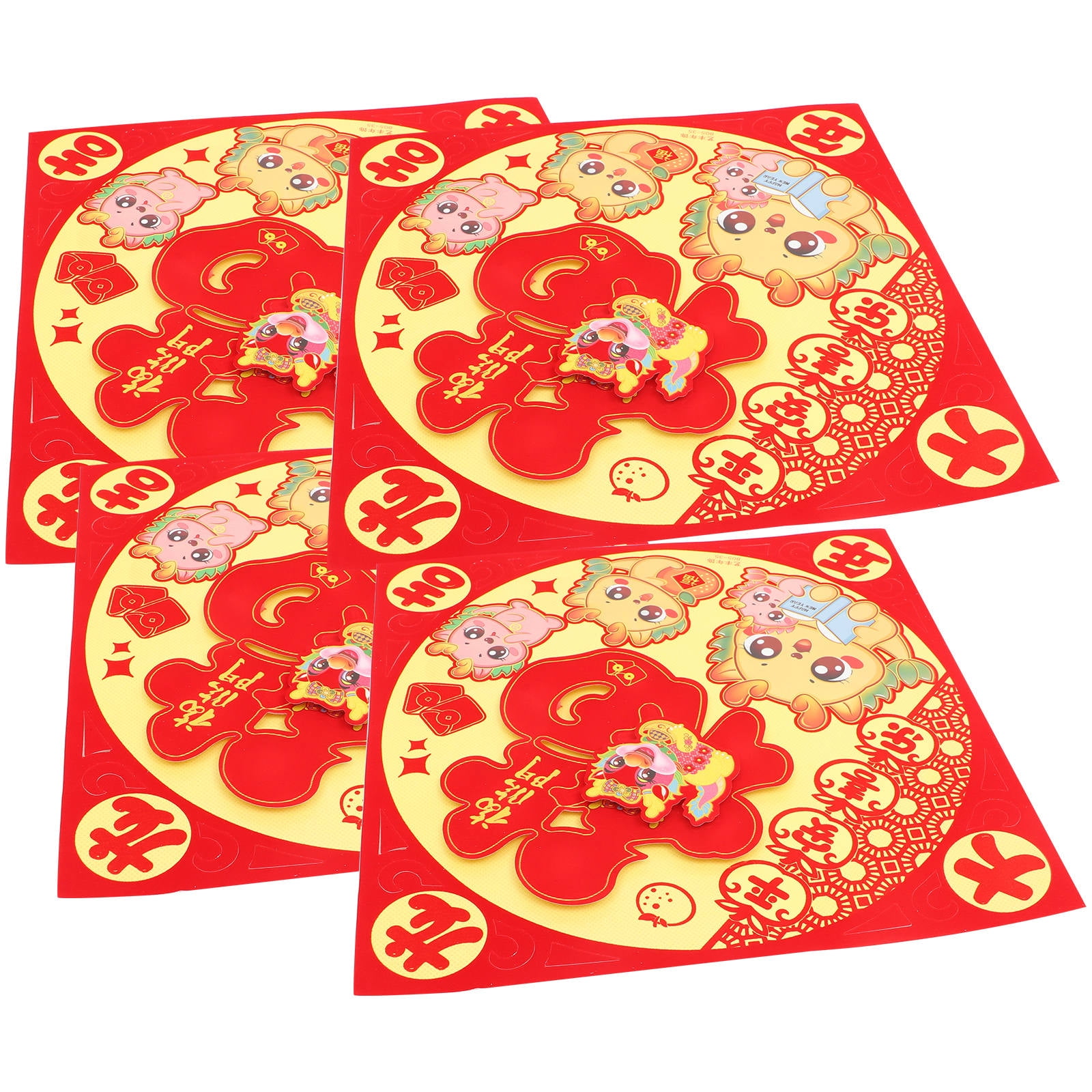 HONMEET Chinese New Year Fu Character Sticker Red Gold Flocked Material ...