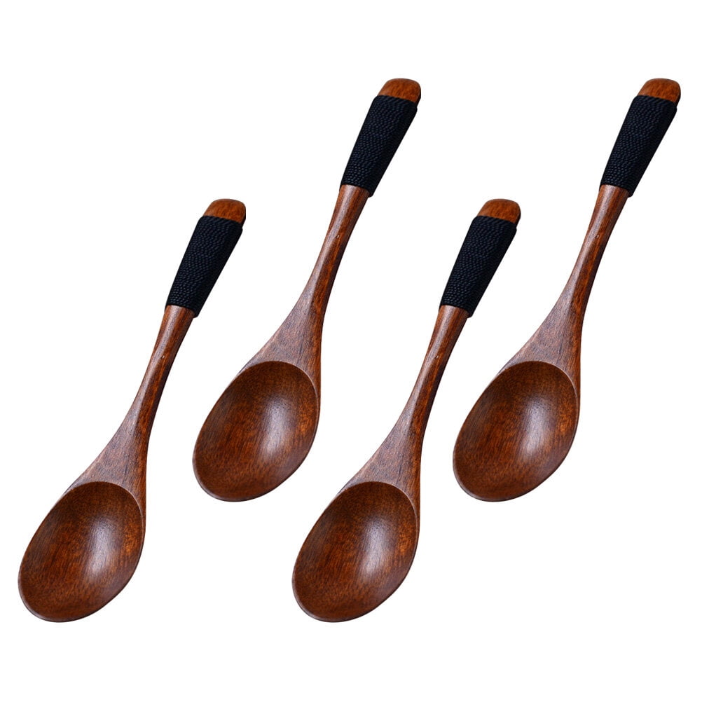 HONMEET 4Set Chinese Soup Spoons Dark Brown Wood for Hotel Users ...