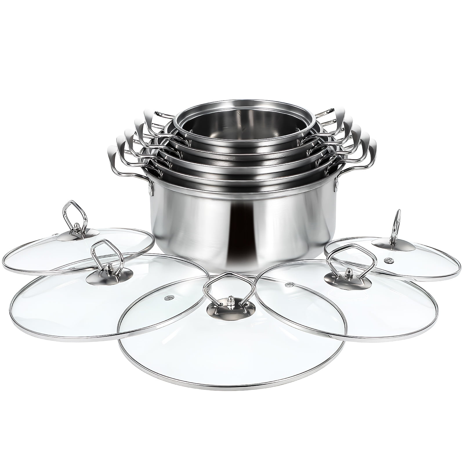 HONMEET 5-Piece Stainless Steel Stock Pot Set Compatible with Induction ...