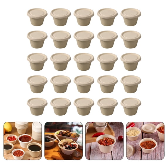 HONMEET Small Sauce Cups 50pcs Paper Pulp Condiment Cups with Sealing ...