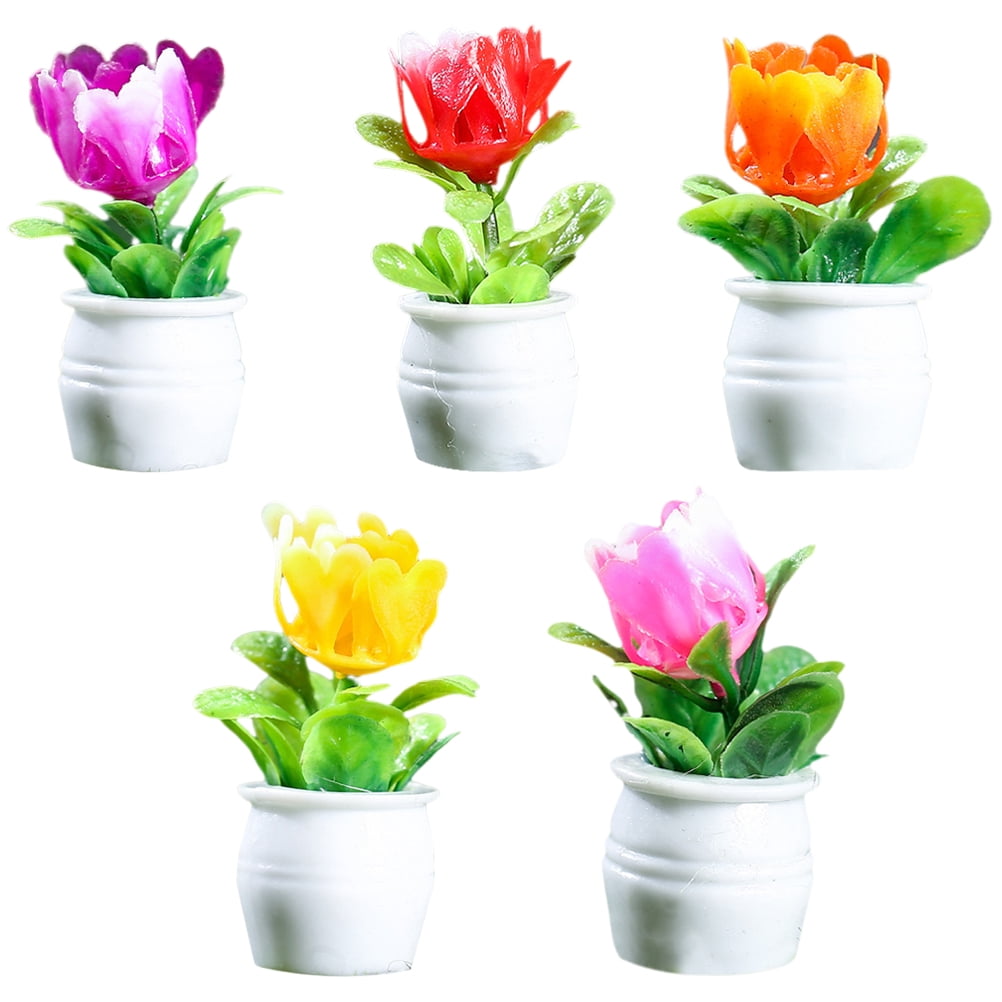 HONMEET Mini Flowerpot Miniature Flower Planter Resin 5Pcs Decorations ...