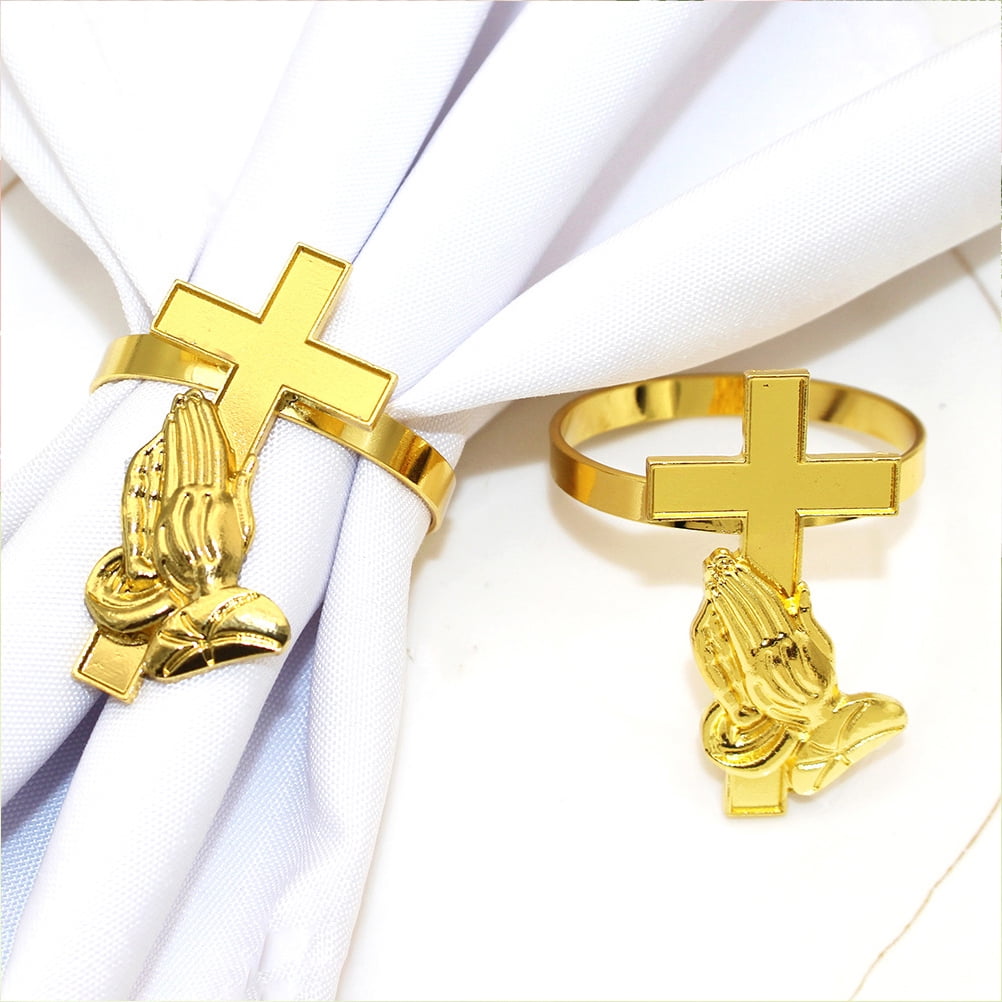 HONMEET 6Pcs Decorative Golden Cross Napkin Rings For Housewarming ...