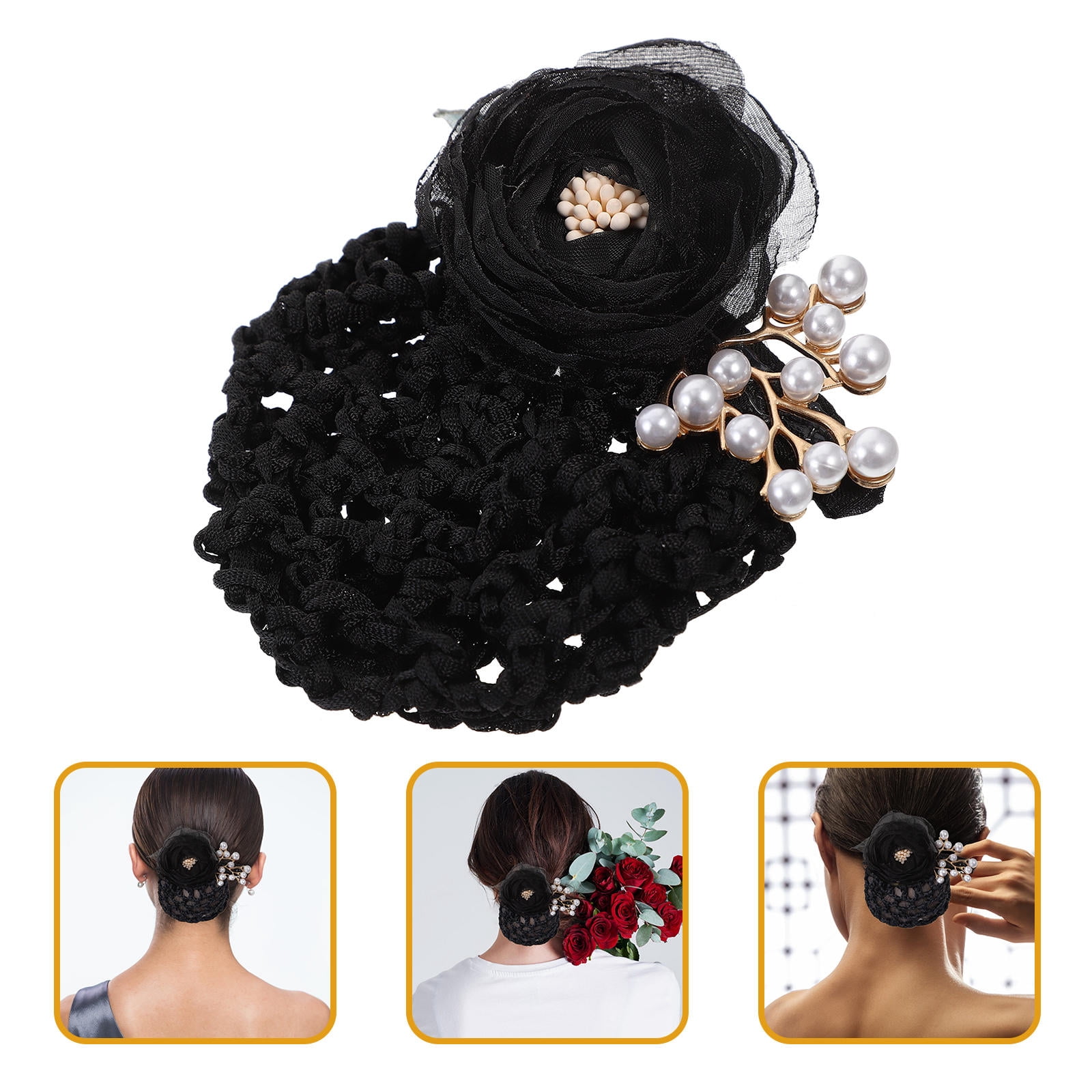 HONMEET Black Hair Bun Cover 1Pack For Stewardess Work Simple Design ...