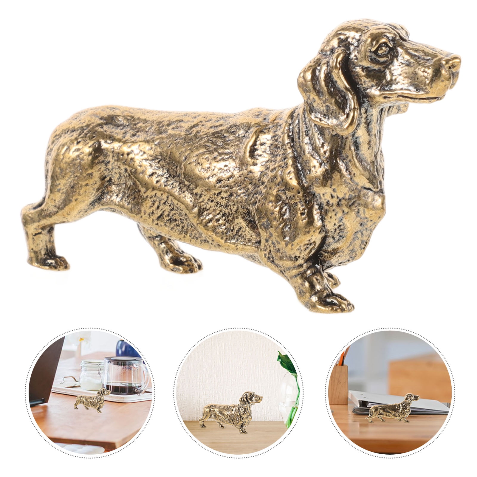 HONMEET Funny Dachshund Statue Brass Dog Decor Miniature Dog Statue ...