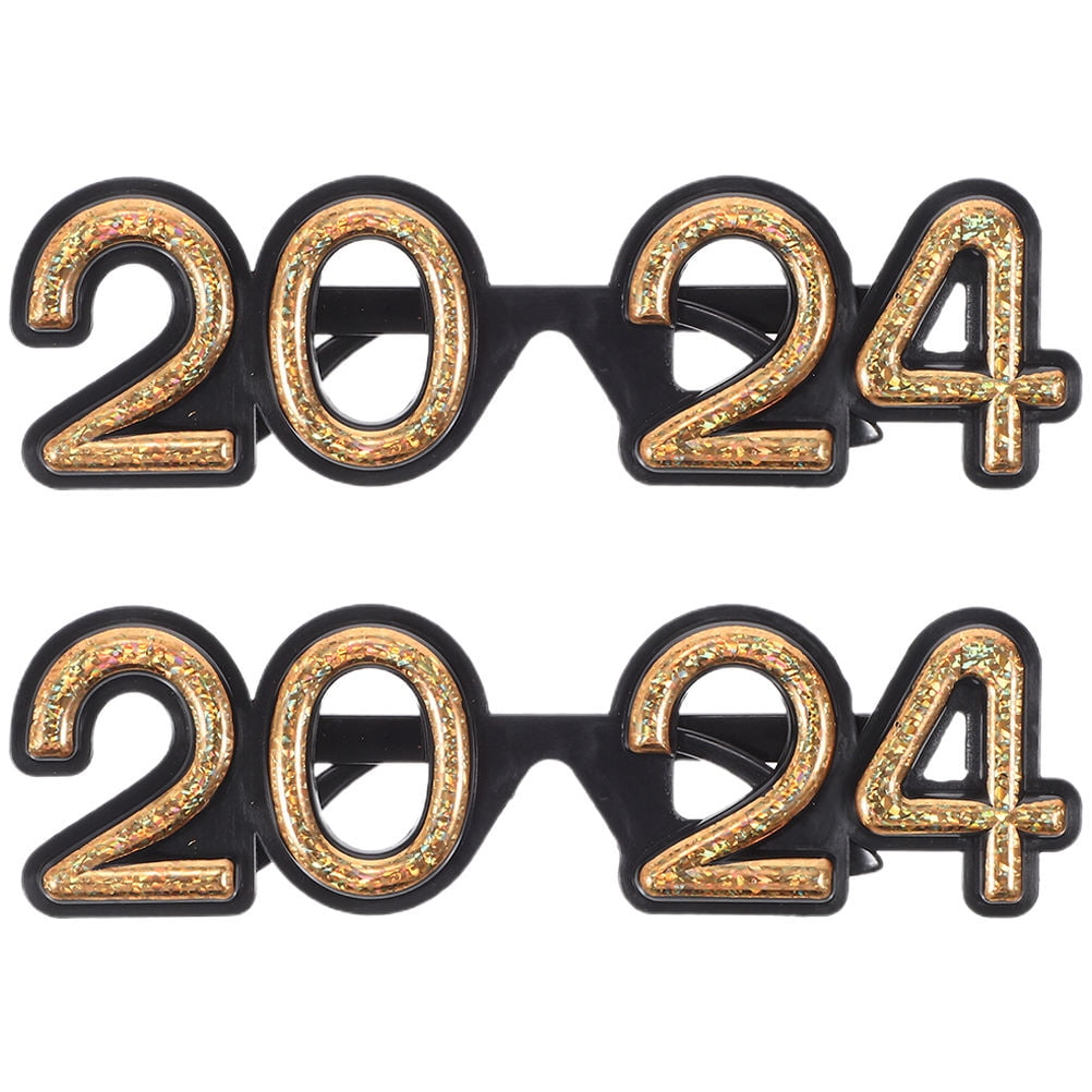 HONMEET Futuristic Glasses 2Pcs Golden 2024 Number Design for New Year's Eve Party and ...