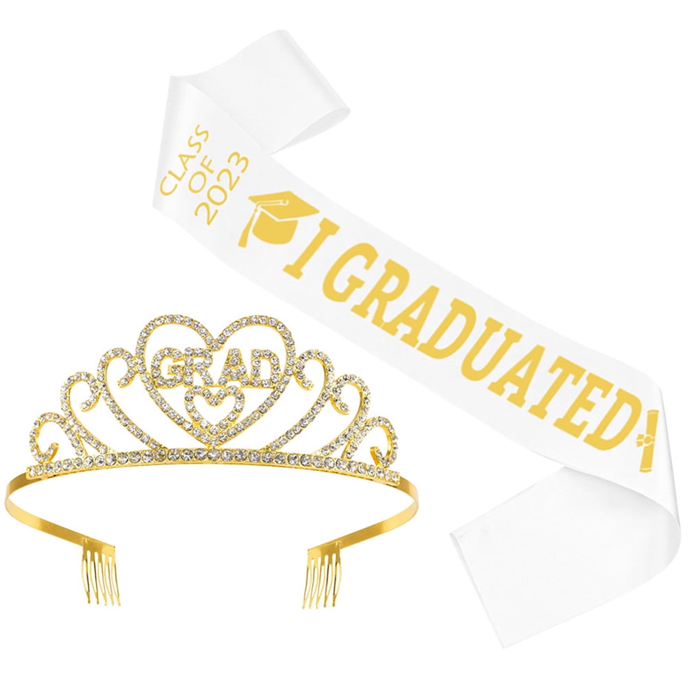 HONMEET White Graduation Crowns Tiaras Set Decorations For Ceremonies ...