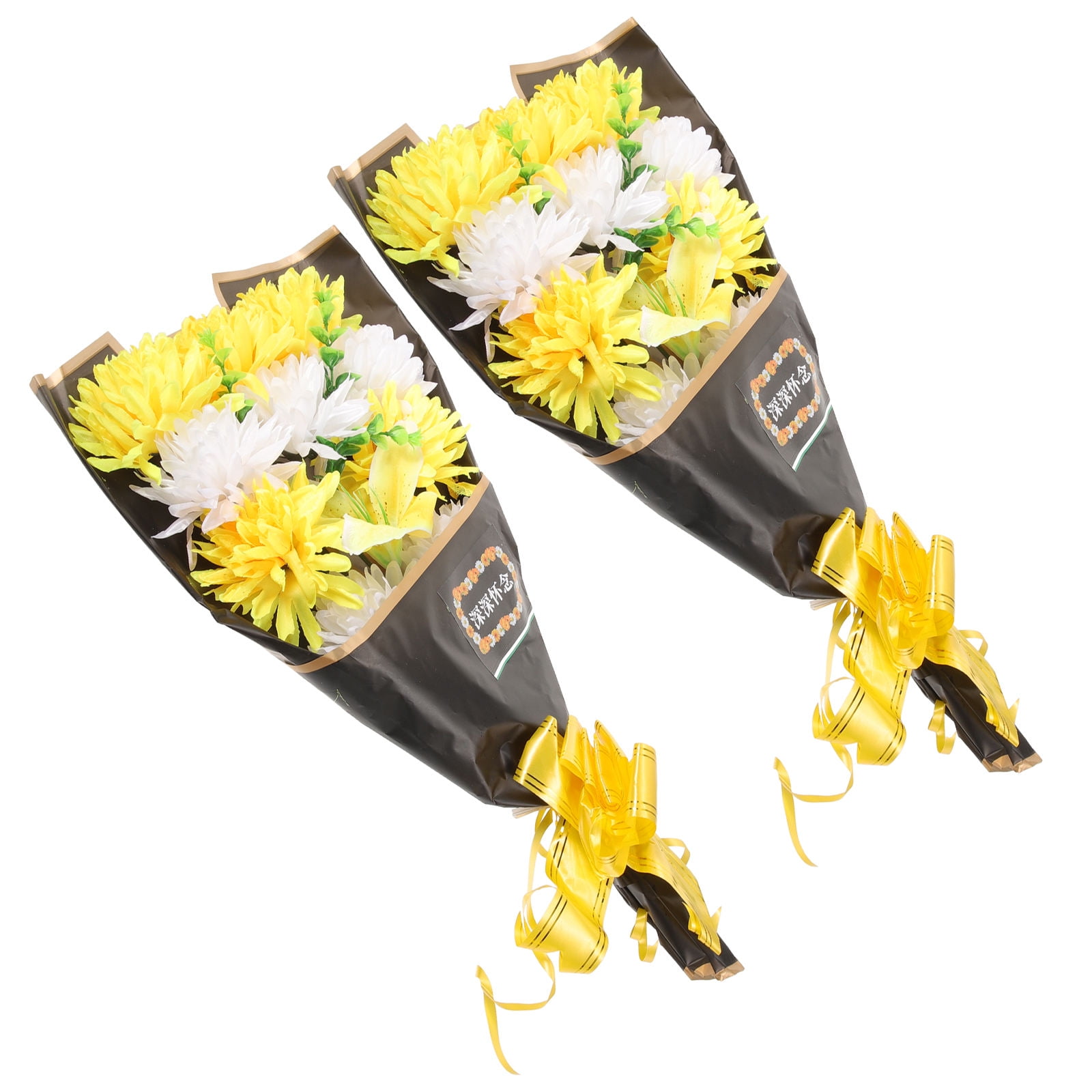 HONMEET Grave Plastic Flowers 2Pcs Simulated Flower Bouquet Yellow ...