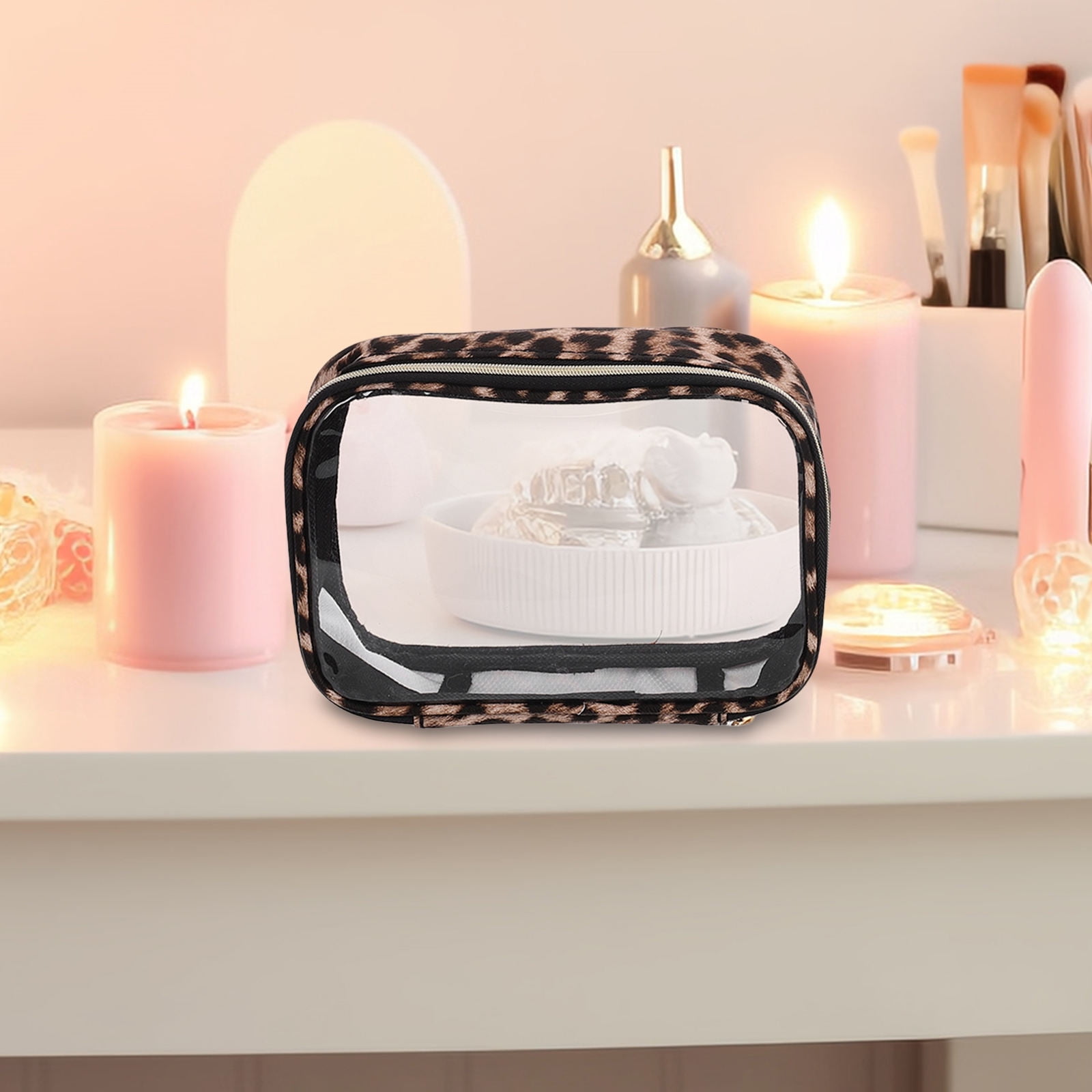 HONMEET Leopard Makeup Bag 2Pcs Rectangular Shape with Spacious Design ...