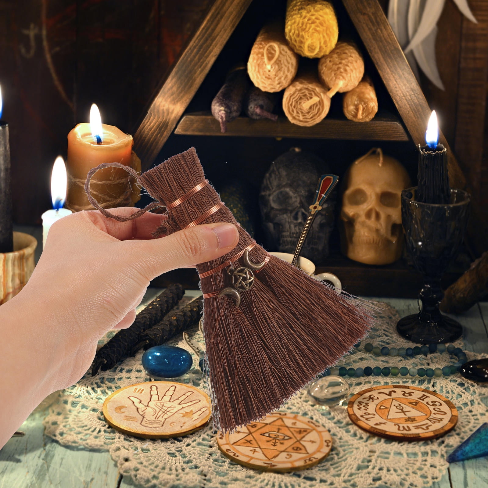 HONMEET Mini House Broom Adorn 1Pack Witch Broom Pendant Brown Copper ...