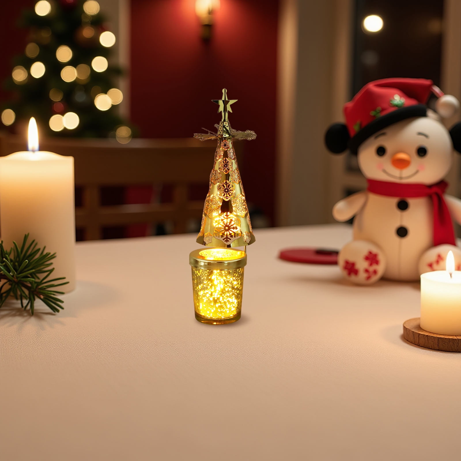 HONMEET Christmas Candle Carousel Golden Iron and Glass Rotating Design ...