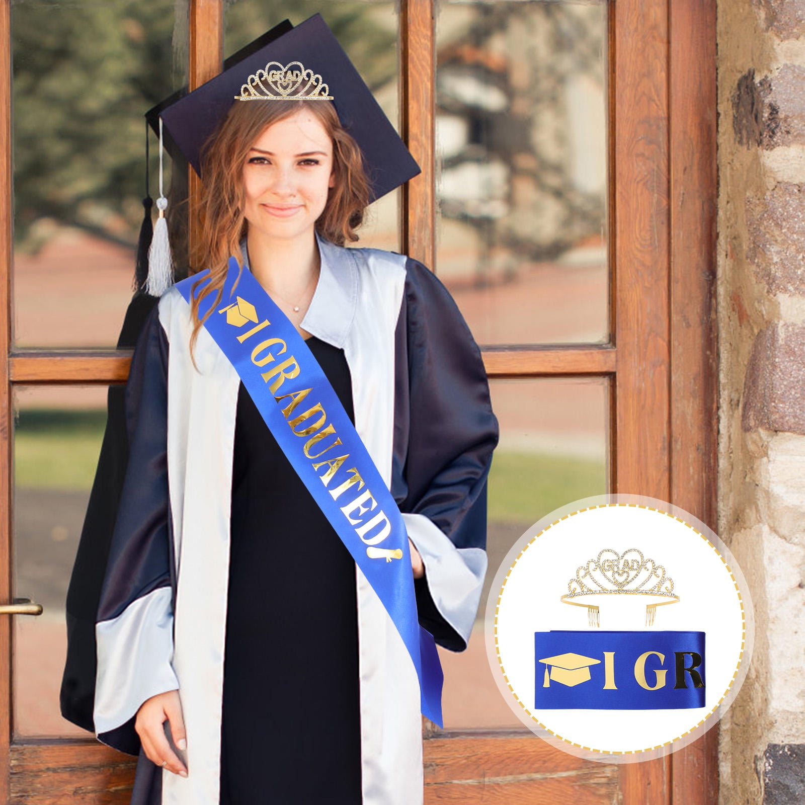 HONMEET Grad Tiara and Sash Graduation Sash Crown Tiara Kit Alloy ...