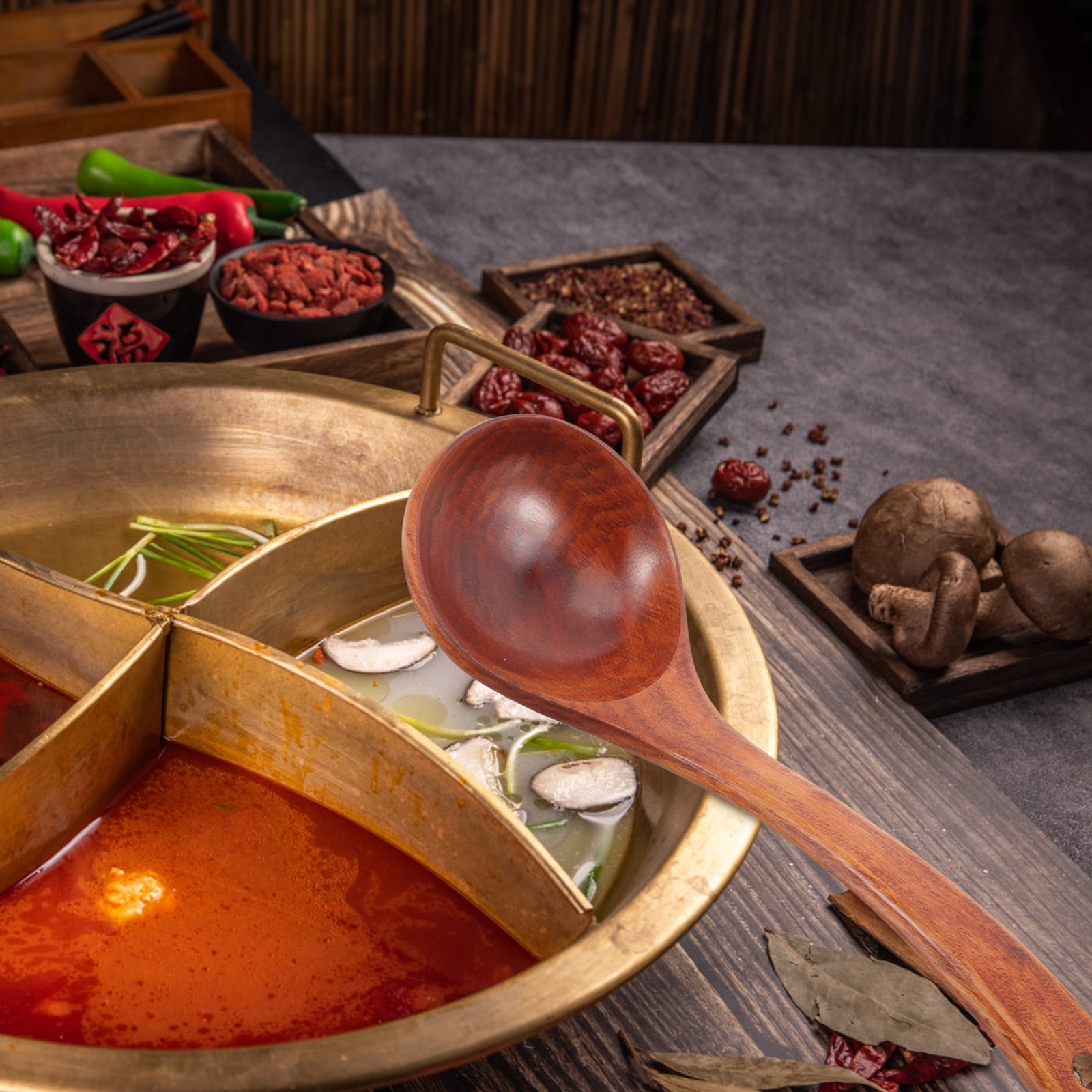 HONMEET Wood Cooking Utensil Deep Soup Ladle for Hot Pot Dining 1PCS ...