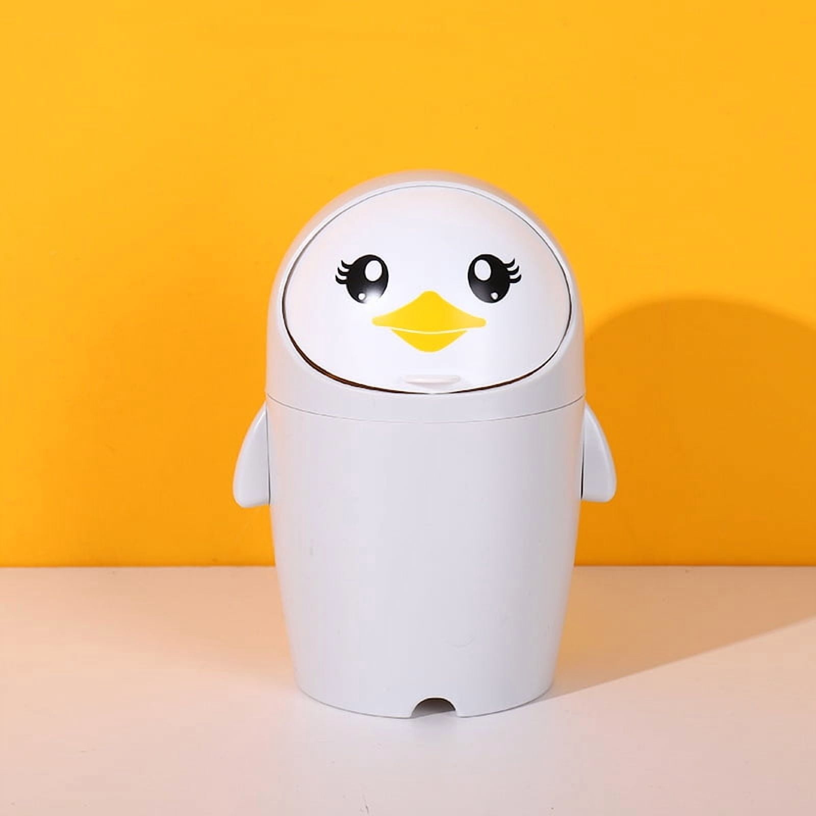 HONMEET Small Desk Trash Can with Lid: Penguin Shape Garbage Bin - Cute ...