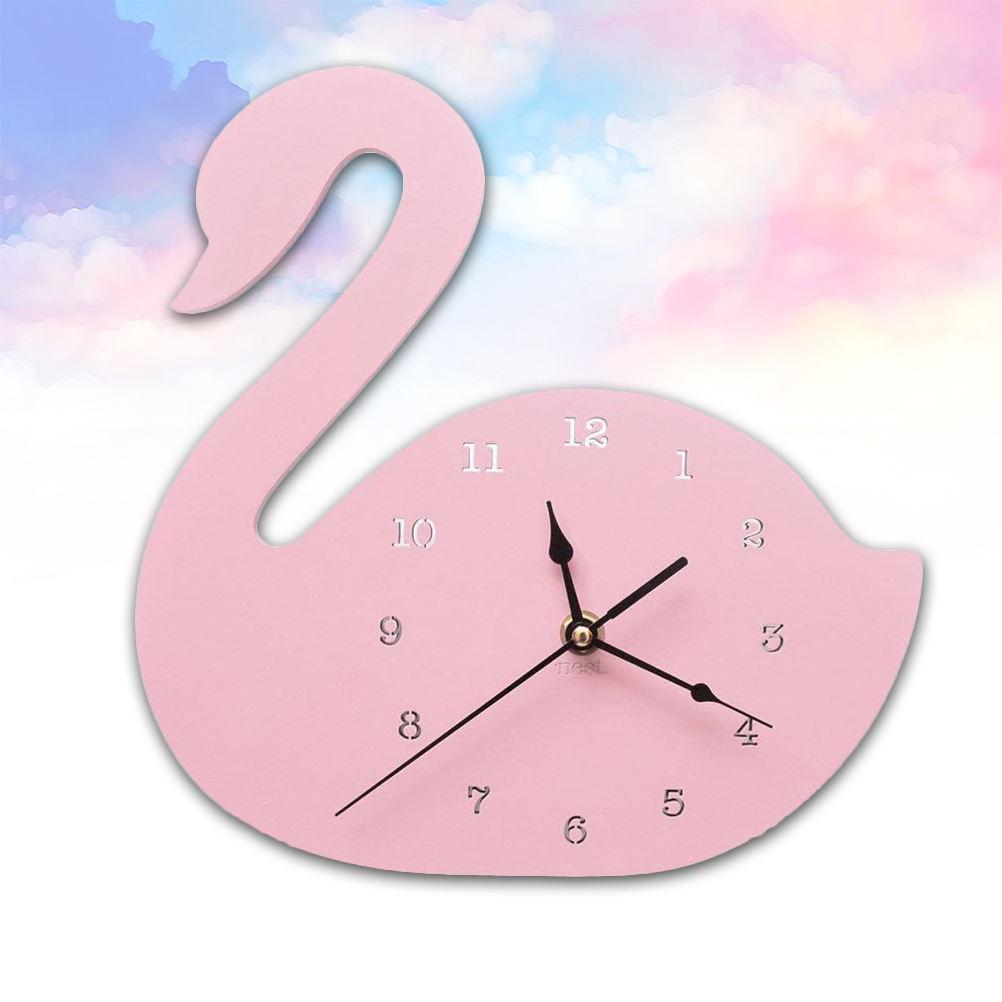 HONMEET Swan Shape Wall Clock Hanging Decorative Clock for Bedroom Pink ...