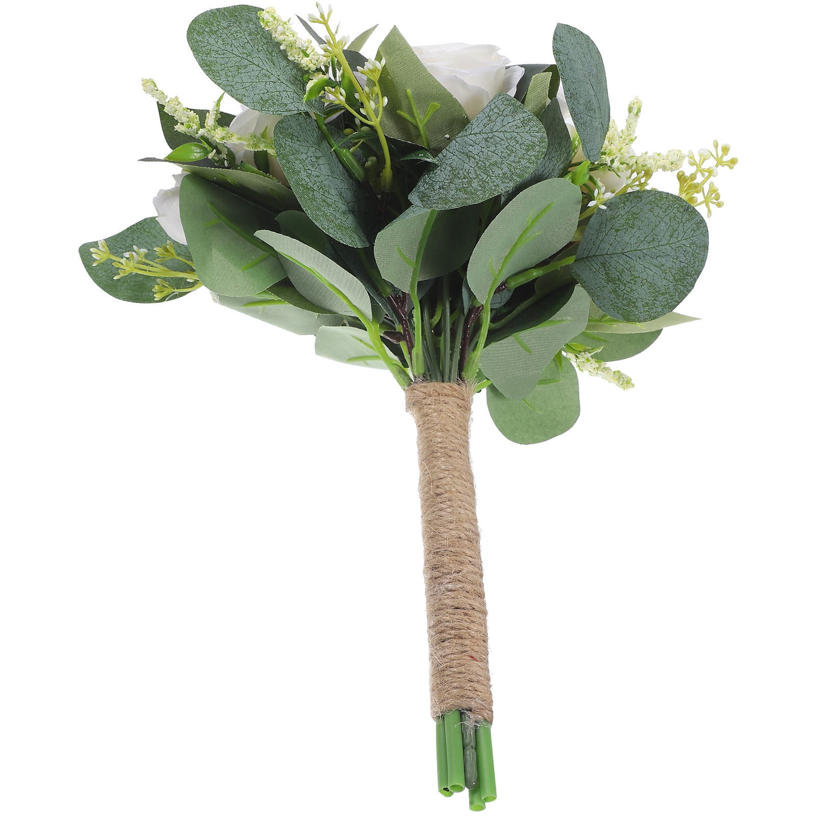 HONMEET Handheld Flower Bouquet White Roses Bridal Wedding Natural ...