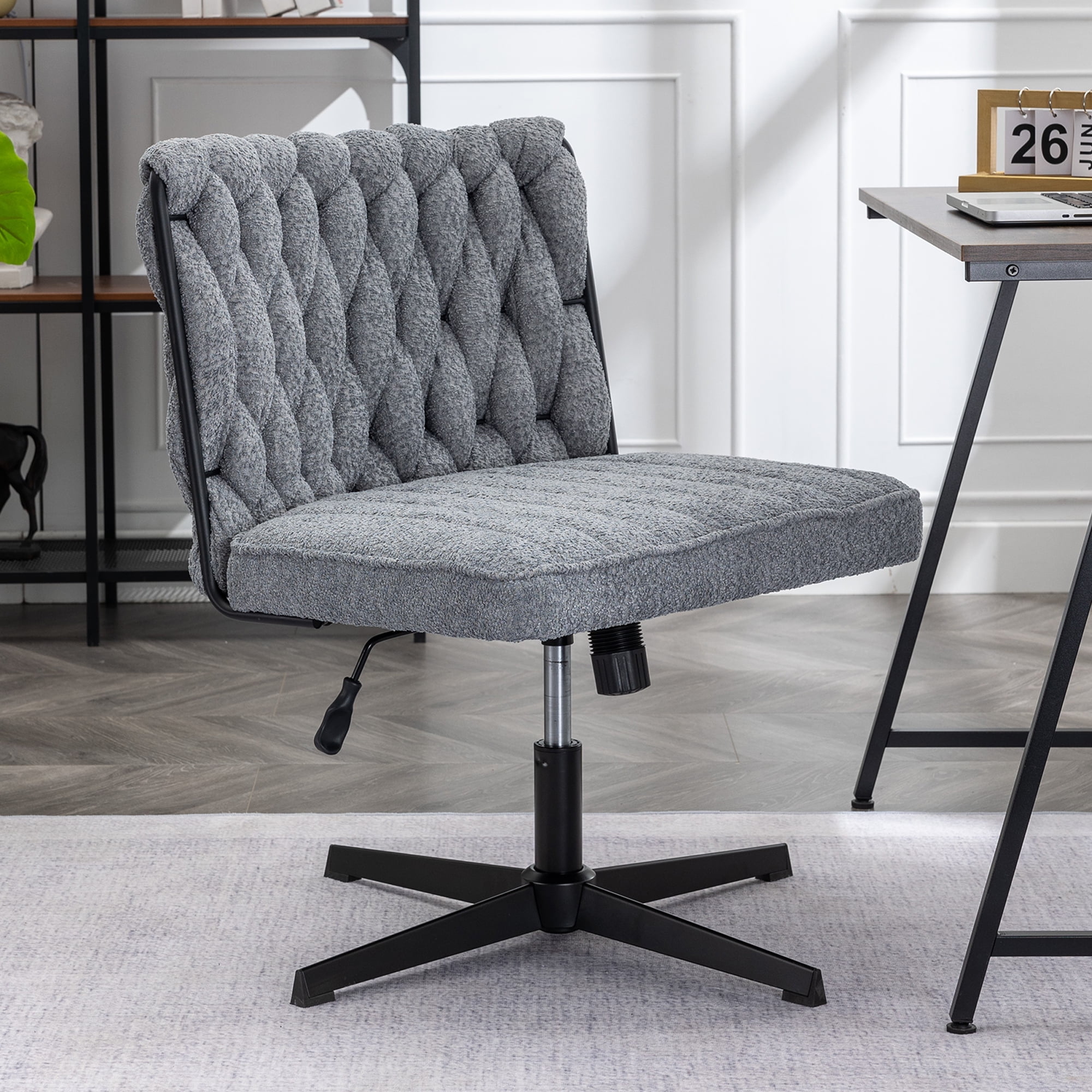 HONSIT Gray Desk Chair No Wheels, 400lb Criss Cross Legged Home Office ...